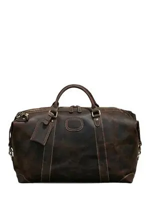 TOURI Classic Traveller Genuine Leather Holdall Worn Look - Brown