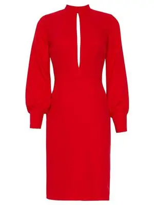 NOMI FAME Mira Long Sleeve Cut Out Crepe Midi Dress - Red