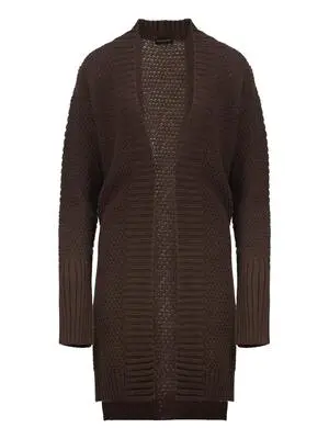 CONQUISTA Under The Knee Length Open Front Knit Cardigan - Brown