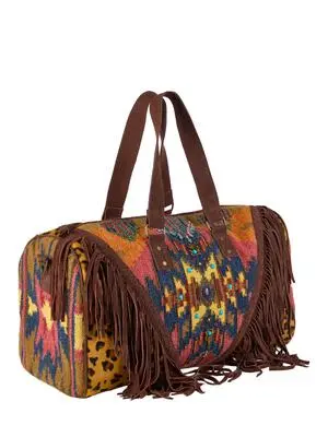 BEDROOM ATHLETICS Luxury Boho Weekender Bag With Patchwork And Fringe - Black