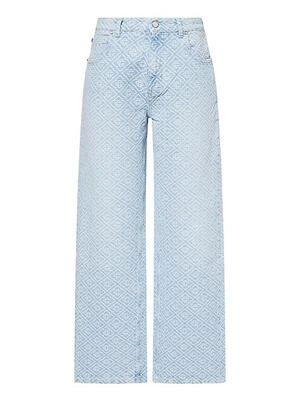Casablanca Washed Monogram-print Denim Jeans - Blue