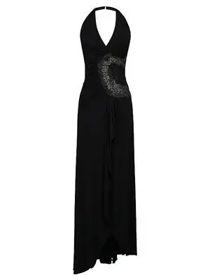 House Of Cb Natalina Halter-neck Stretch-woven Maxi Dress L - Black
