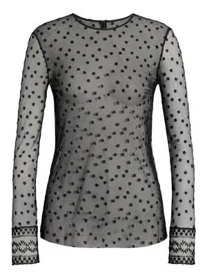 Alberta Ferretti Floral-embroidered Mesh Top - Black