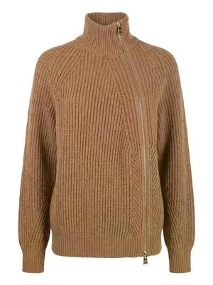 DONDUP Ribbed-knit Asymmetric-zip Cardigan - Brown