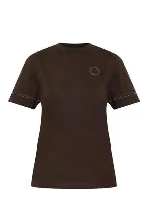 FERRAGAMO Logo-patch Open-knit-trim T-shirt - Brown