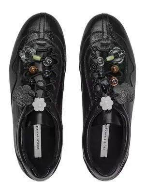 Cecilie Bahnsen Blaise Bead-embellished Leather Low-top Sneakers - Black