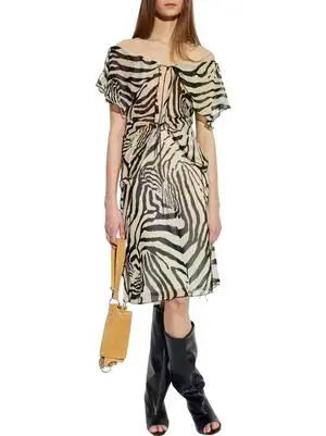 IRO PARIS Zebra-print Ruffled Top - Neutrals
