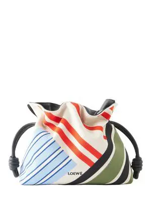 Loewe Flamenco Leather-trimmed Paneled Striped Canvas Clutch - Multi