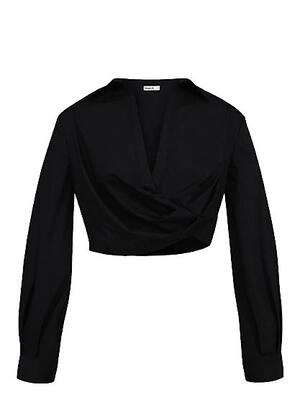 House Of Cb Ivara Cropped Stretch-cotton Shirt - Black