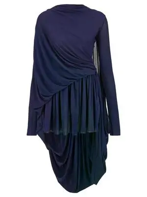 FERRAGAMO Asymmetric Draped Long-sleeve Dress - Blue