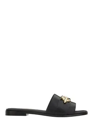 FERRAGAMO Gancini-plaque Leather Slides - Black