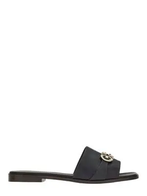 FERRAGAMO Leather Logo Plaque Sandals - Black