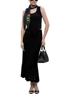 TWINSET Pointelle-knit Cut-out Midi Skirt - Black
