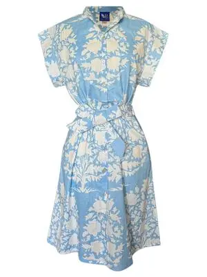 PICK HAPPY Cap Sleeve Cotton Shirt Dress Morning Mist - Blue