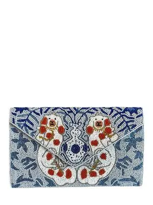 PICK HAPPY Flower Doggie Hand Beaded Clutch Bag Pale Cavalier - Blue