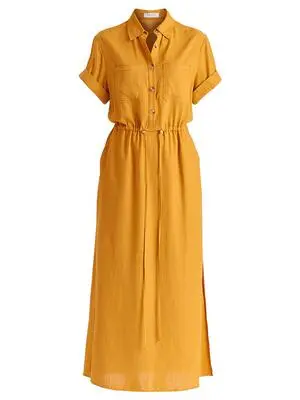 PAISIE Linen Blend Shirt Dress - Yellow