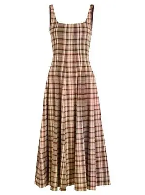 Staud Wells Plaid-pattern Sleeveless Midi Dress - Brown