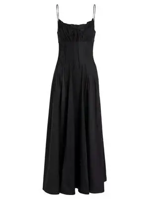 Staud Margi Ruched Pintuck-detail Midi Dress - Black