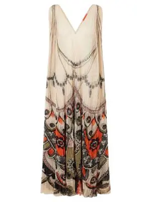 La DoubleJ Twirling Pleated Printed Tulle Midi Dress - Multi