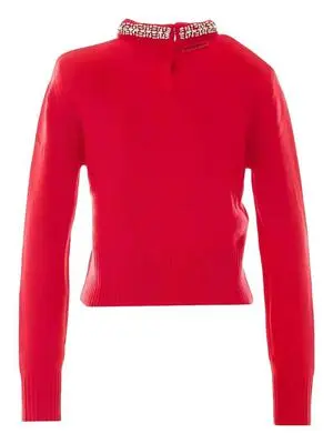 Pinko Crystal-embellished Mock-neck Sweater - Red