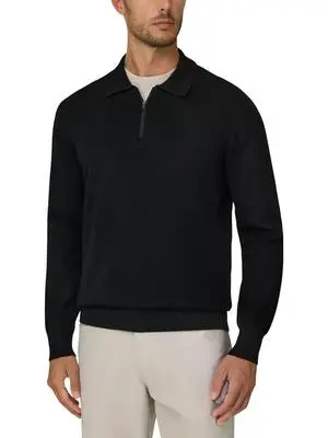 Boggi Milano Knitted Polo Shirt Quarter-zip Wool Blend Wooltech - Black
