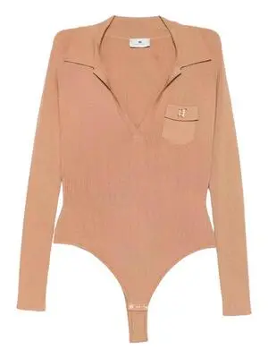 Elisabetta Franchi Ribbed-knit Logo-plaque Sweater - Neutrals
