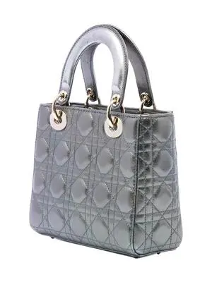 Dior 2019 Small Metallic Lambskin Cannage My Abcdior Lady Satchel - Grey