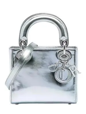 Dior 2013 Mini Metallic Patent Lady Dior Satchel Silver