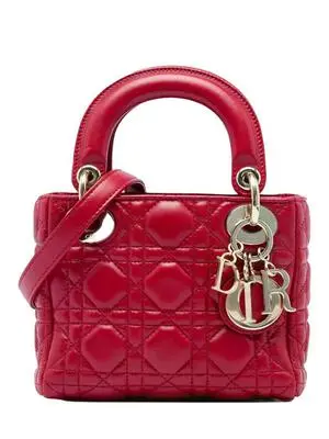 Dior 2017 Mini Lambskin Cannage Lady Dior Satchel Red