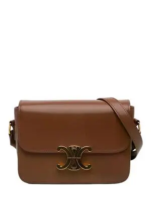 Celine 2024 Teen Shiny Calfskin Triomphe Crossbody Bag - Brown