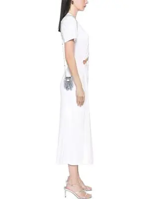 Miu Miu 2010-2026 Mini Metallic Matelasse Nappa Crystal Chain Bucket Bag - Silver