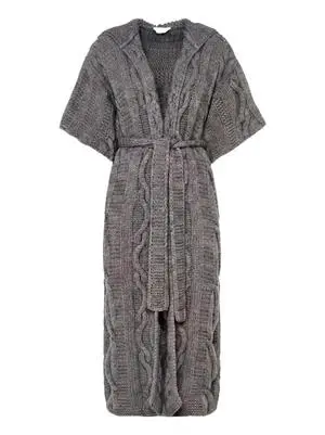 Malo Short-sleeve Cable-knit Belted Cashmere Coat - Grey