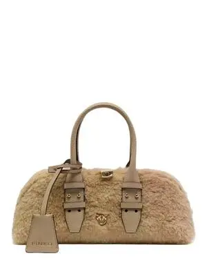 Pinko Faux-shearling Buckle-detail Tote Bag - Neutrals