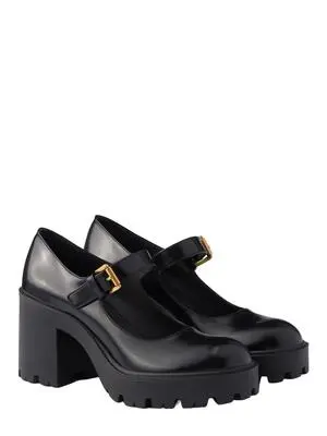 Prada Brushed Leather Pumps With Buckle Detail - Black