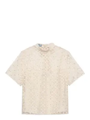 Prada Embroidered Lace Top - Natural