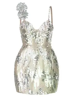 ATOIR Sequin-embellished Floral-appliqué Mini Dress - Silver