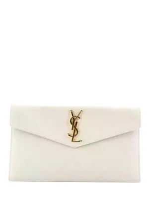 Saint Laurent Uptown Pouch Leather Clutch Bag Neutrals