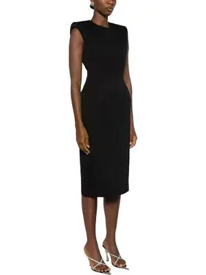 MUGLER Padded-shoulder Midi Dress - Black