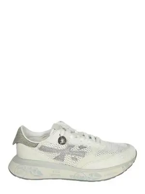 Premiata Mesh-panelled Crystal-embellished Sneakers - Neutrals