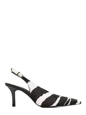 Patrizia Pepe Zebra-print Leather Slingback Pumps - Black