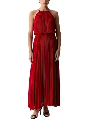 MORGAN Pleated Maxi Dress - Red