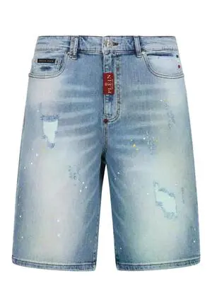 Philipp Plein Paint-splatter Distressed-effect Shorts - Blue