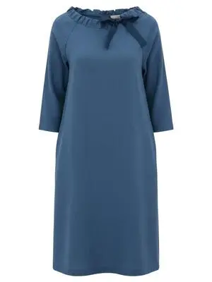 LEMUSE Stonewashed European Linen Dress With Adjustable Ribbon Bow - Blue