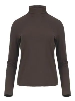 CONQUISTA Long Sleeve Turtle Neck Top - Brown