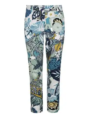 CONQUISTA Floral Cotton Gabardine 7/8 Pants - Blue