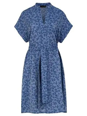 CONQUISTA Sleeveless Floral Print Dress With Mandarin Collar And Side Slits - Blue