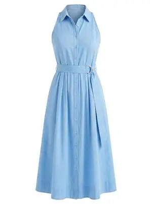 Yumi Kim Sleeveless Collared Belted Midi Shirt Dress - Blue