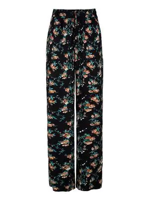CONQUISTA Floral Wide Leg Pants - Black