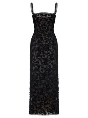 MONTSAND Straight-neck Bodice Midi Dress - Black