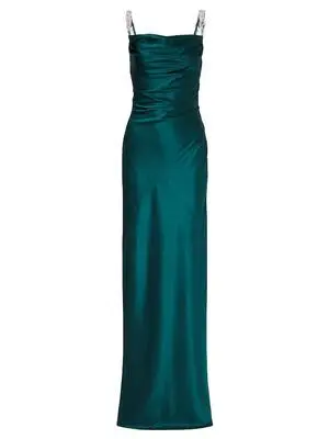 Balmain Embellished Ruched Silk Satin Gown - Blue